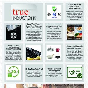 True Induction TI-1+2B Built-in 858UL Certified, 23-inch 1 Induction ...